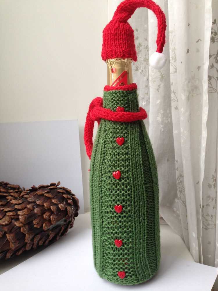 A cozy and stylish wine bottle cover knitting pattern