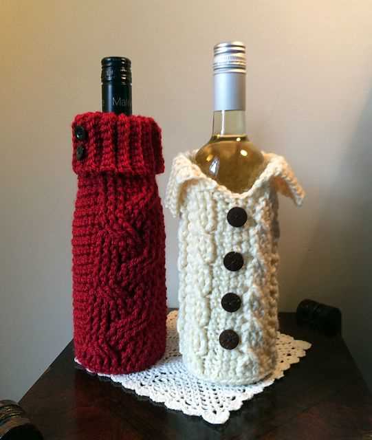 A cozy and stylish wine bottle cover knitting pattern