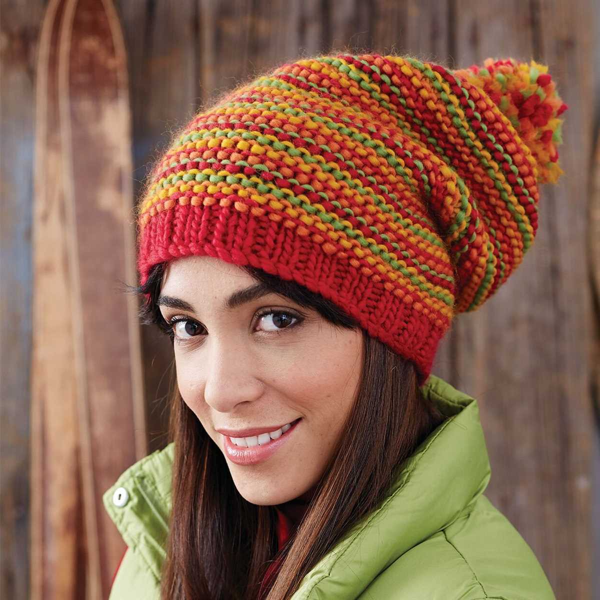 Create a chic striped hat with this knit pattern